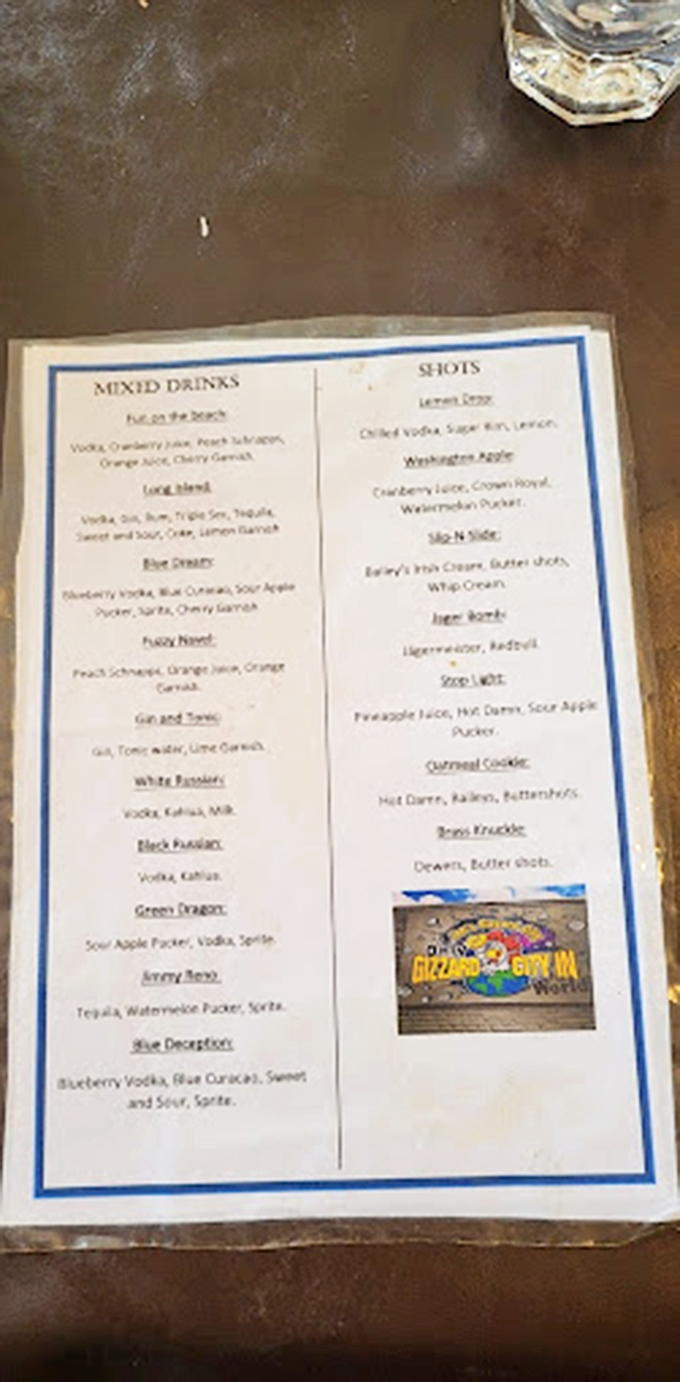 Decisions, decisions! This drink menu is a liquid treasure map, promising adventures from the "Blue Deception" to the mysterious "Slo N Sloe."