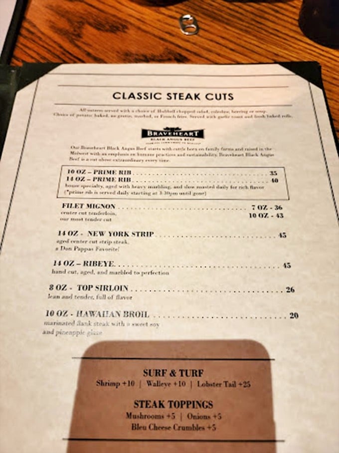 Steak lovers, rejoice! This menu is a carnivore's dream, offering cuts that would make even Fred Flintstone's mouth water.