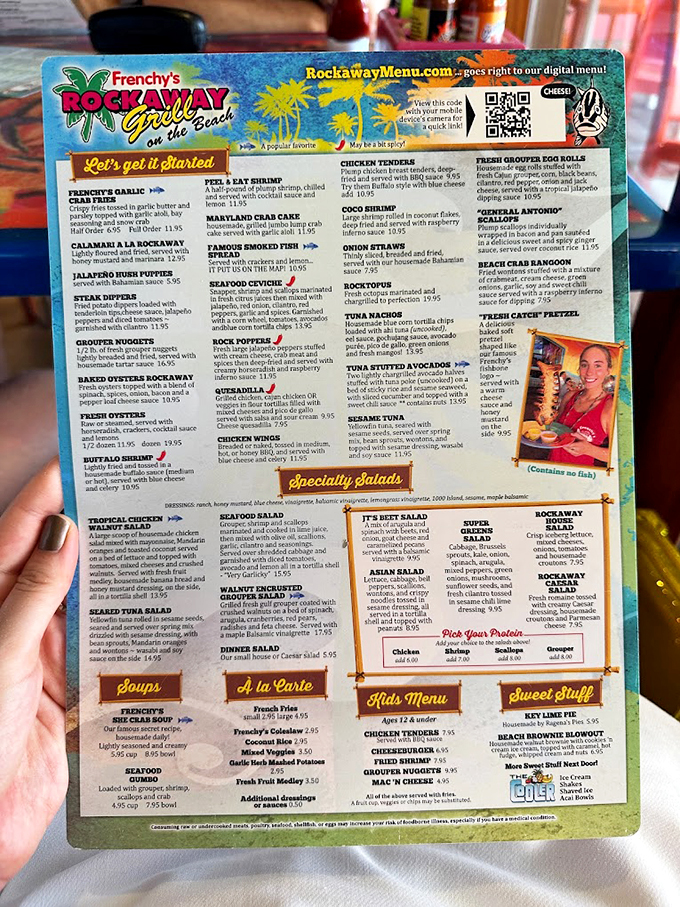 Decisions, decisions! This menu is a treasure map of culinary delights. X marks the spot for the legendary grouper sandwich!
