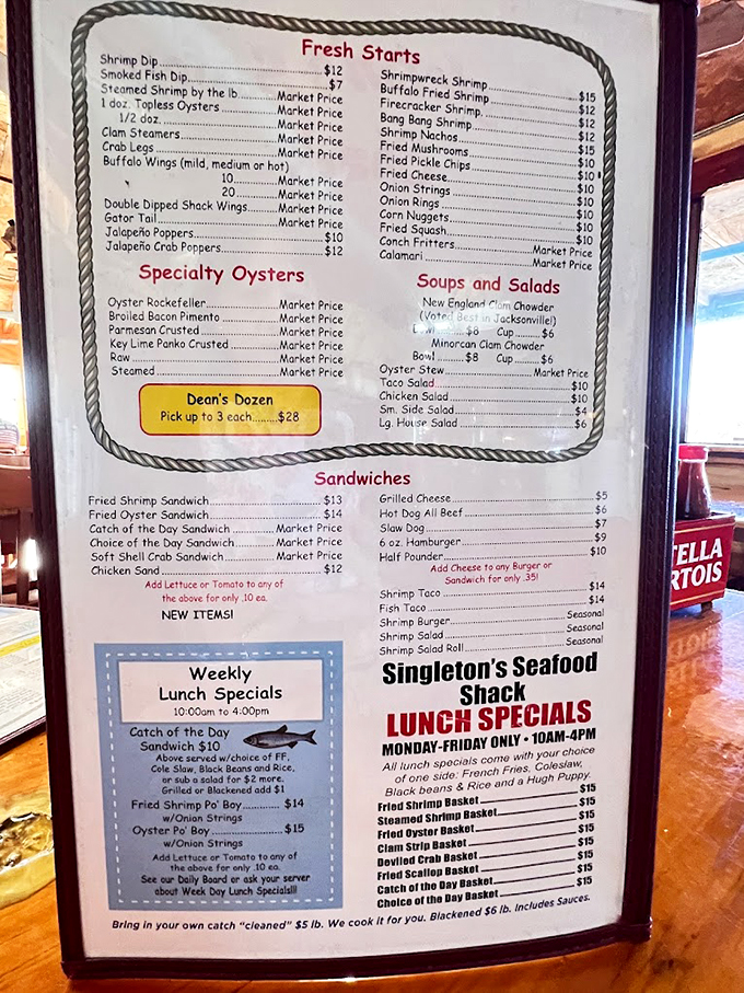 Decisions, decisions! This menu is like a treasure map of oceanic delights. X marks the spot for your next favorite dish.