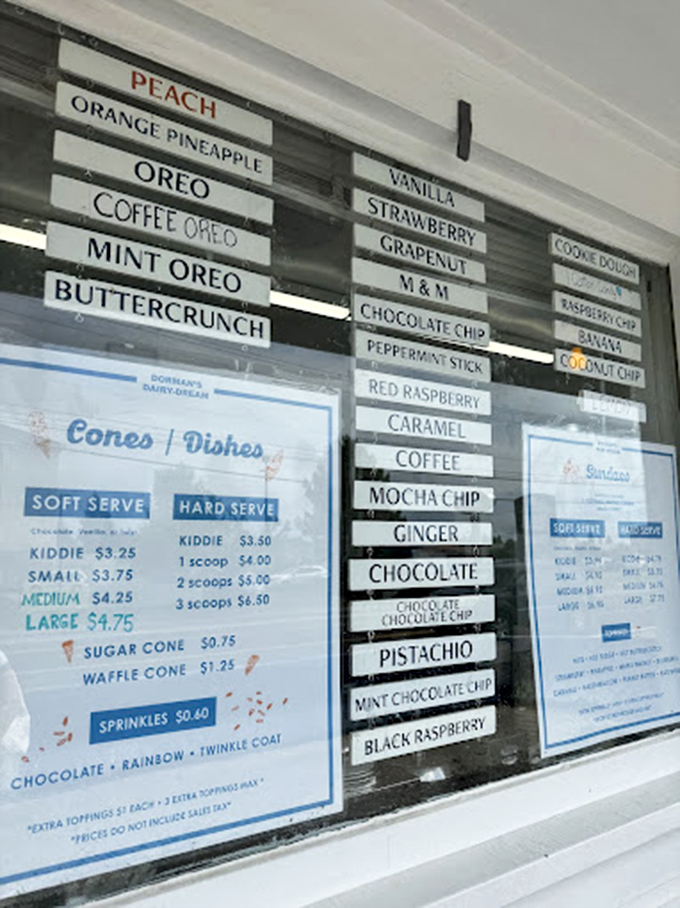 Flavor roulette, anyone? This menu board is a tapestry of taste bud temptation. Choose your own adventure, cone by delicious cone.