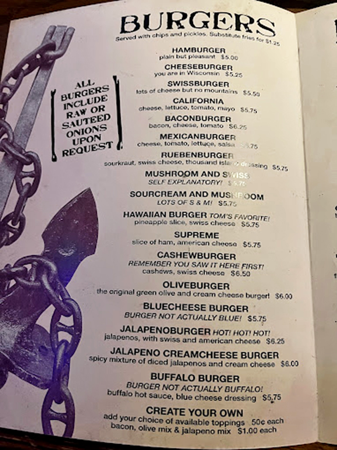 This menu isn't just a list, it's a treasure map of flavor. X marks the spot for burger bliss!