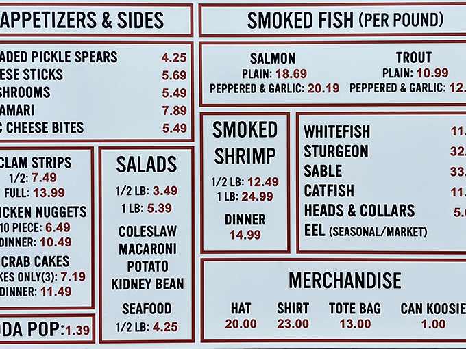 A menu that reads like a love letter to the sea. From smoked treasures to fried delights, it's a fish lover's choose-your-own-adventure.