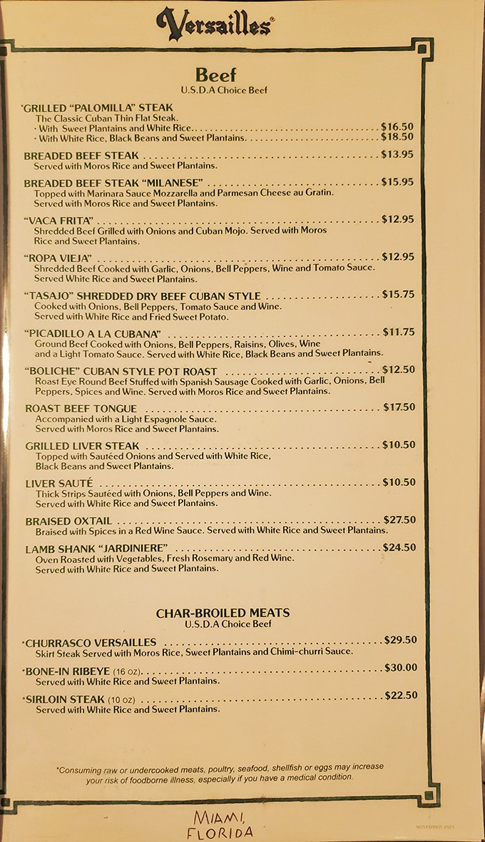 Decisions, decisions! This menu is a roadmap to flavor town, with each dish promising a Cuban adventure for your taste buds.