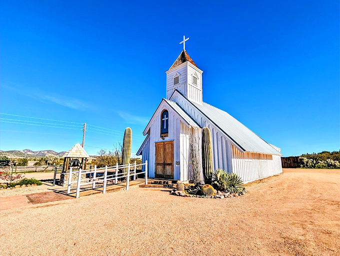 This quaint chapel could make even the most hardened outlaw consider settling down. Just don't expect any "Stairway to Heaven" on that organ.