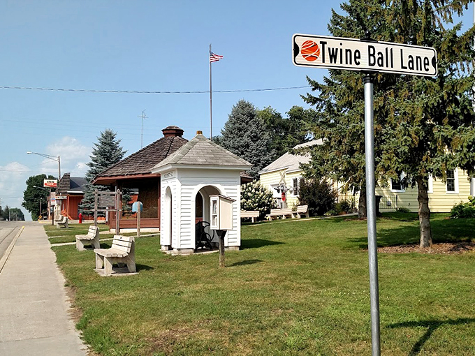You know you've arrived when the street signs start speaking your language. Welcome to Twine Ball Lane, population: string enthusiasts.