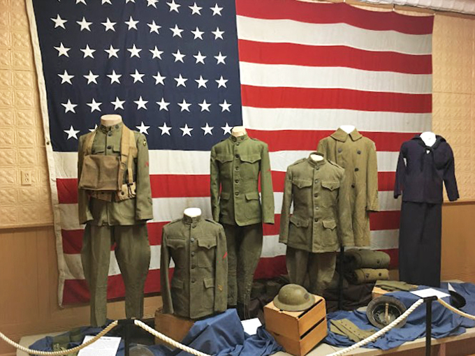 "From doughboys to G.I. Joes." This display of military uniforms is a sartorial salute to the brave souls who've donned them through the years.
