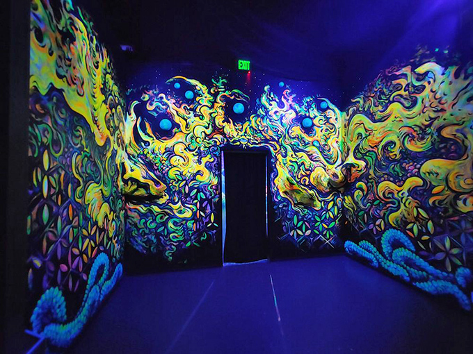 "Psychedelic swirls and neon thrills: This room is what happens when a lava lamp and a Grateful Dead poster have a beautiful baby."