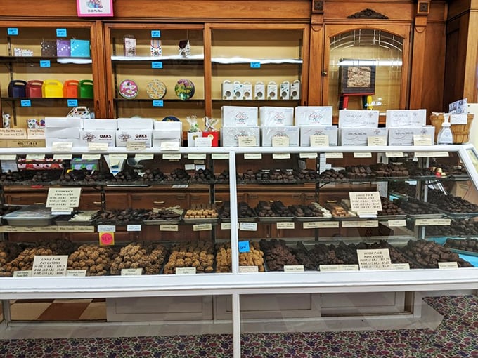 Chocolate heaven or torture chamber? These display cases hold more treasures than Indiana Jones ever discovered. Choose wisely, my friend.
