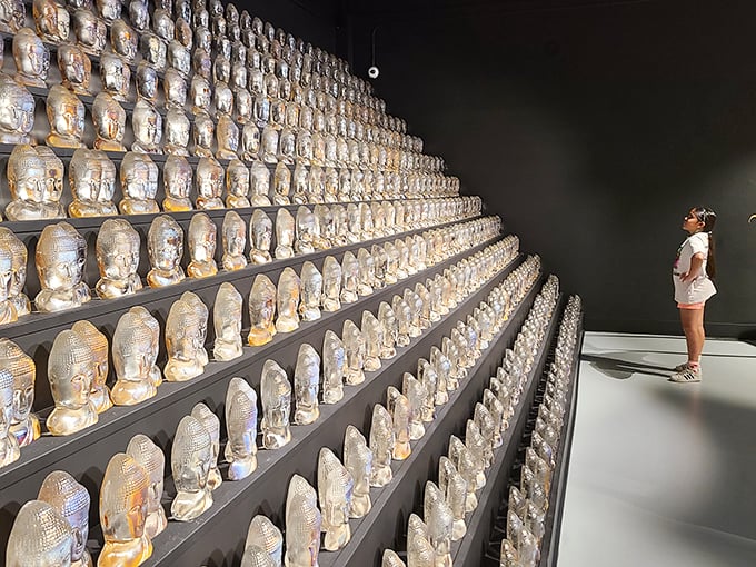 Enlightenment by the hundreds! These glass Buddhas are giving off more serenity than a yoga retreat in the Himalayas. Om my goodness, indeed!