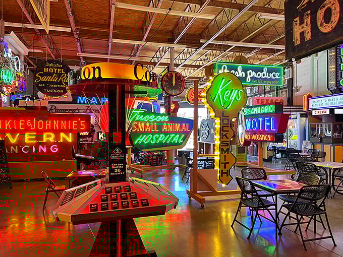 It's like someone bottled up the essence of Route 66 and sprinkled it with pixie dust. Welcome to the land where signs never sleep!