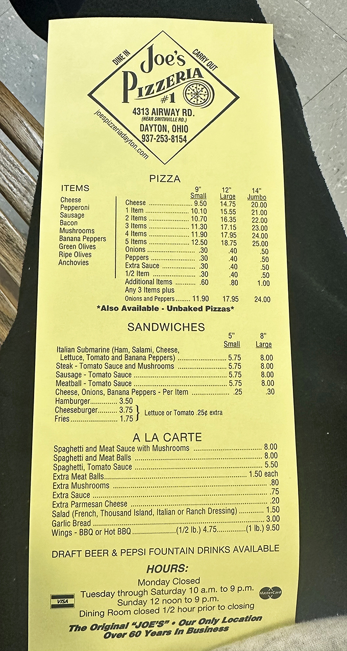 Decisions, decisions! Joe's menu is a treasure map of Italian-American delights. X marks the spot for pepperoni perfection.