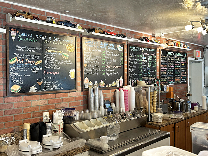 Decisions, decisions! Larry's menu board is like a treasure map for your taste buds, with X marking every delicious spot.