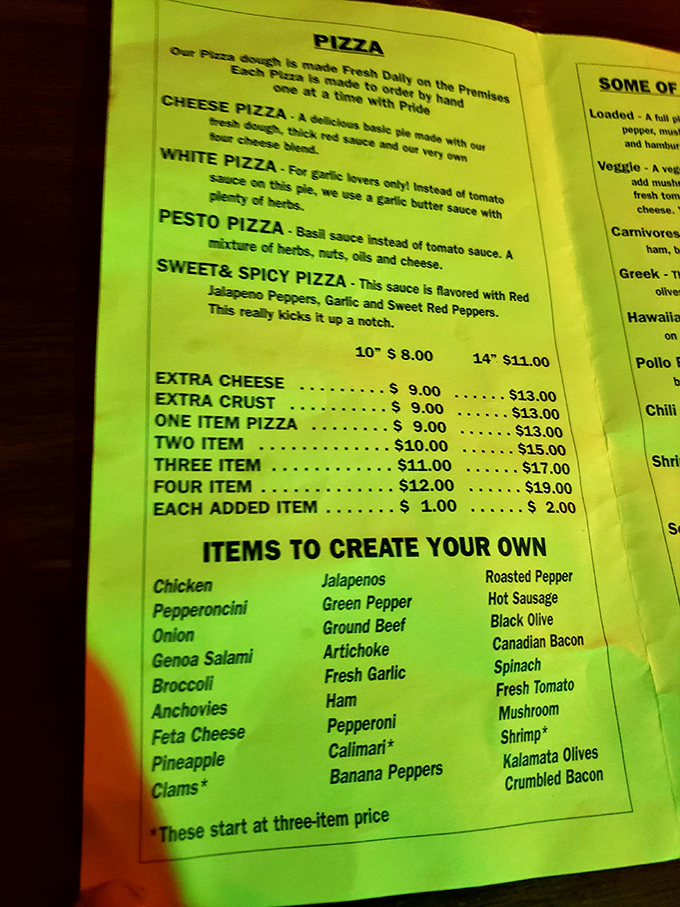 Behold, the treasure map of taste! This menu's not just a list; it's a siren song of pizza possibilities.
