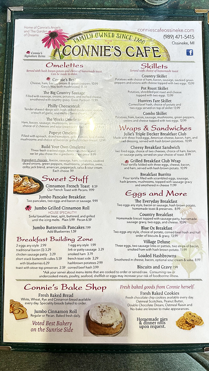 Behold, the menu of dreams! From "Connie's Best" to "Sweet Stuff," this culinary roadmap promises a journey through comfort food paradise. Warning: Drooling may occur.