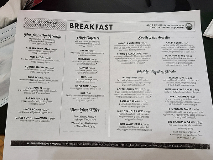 Decisions, decisions! This menu is a treasure map of breakfast delights. X marks the spot for deliciousness.