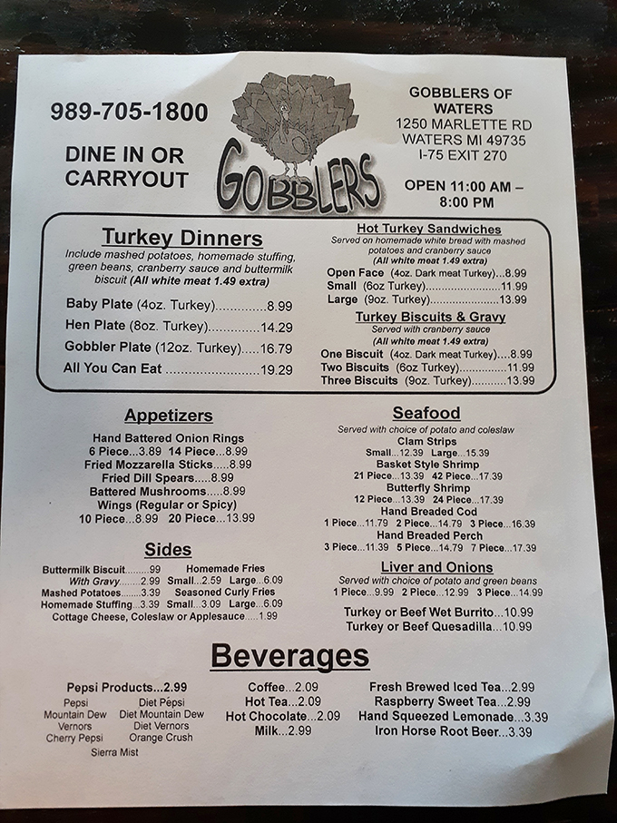 Behold, the sacred text of turkey lovers! This menu is a love letter to poultry that would make even Benjamin Franklin proud.