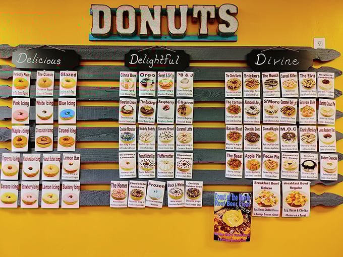 Behold, the wall of temptation! This menu board is a roadmap to flavor town, with each sign a siren song of sweetness.