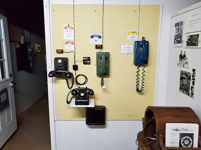 A nostalgic collection of rotary phones tells the story of communication evolution, each dial waiting for one last spin.