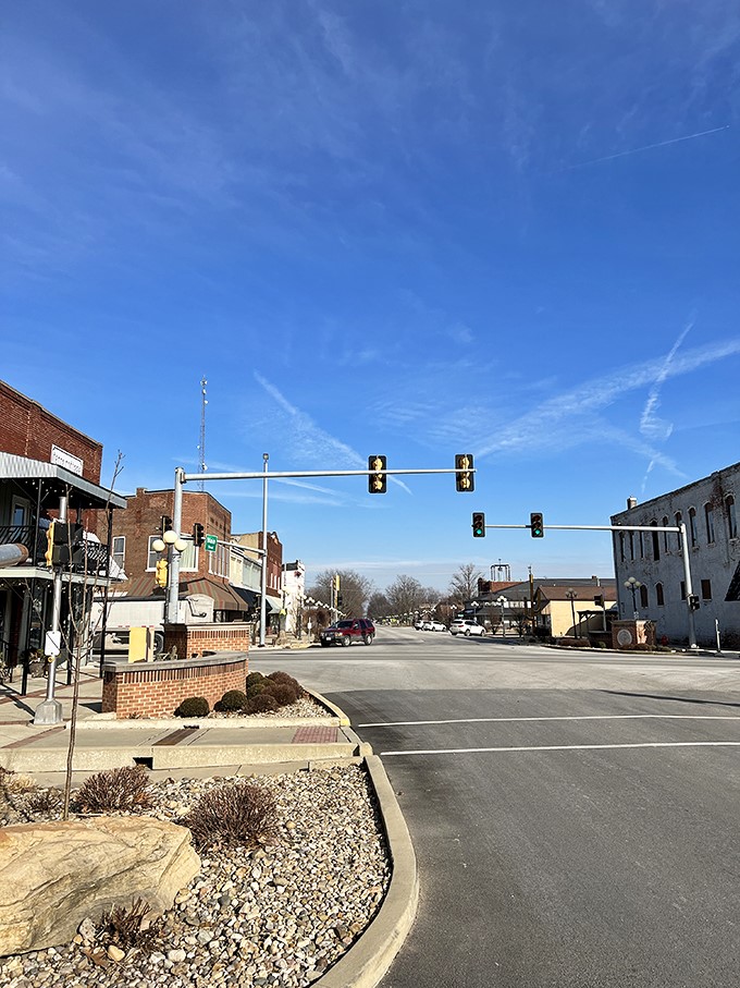 Main Street, USA meets Oz. You half expect to see Dorothy skipping down this road, following the yellow brick&hellip; wind chime?