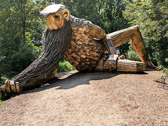 Who says you can't teach an old troll new tricks? Benny reclines with the grace of a sunbathing Bigfoot on vacation.