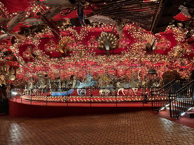 Behold the carousel of dreams! This dazzling spectacle of light and motion is what happens when Las Vegas elopes with a merry-go-round.