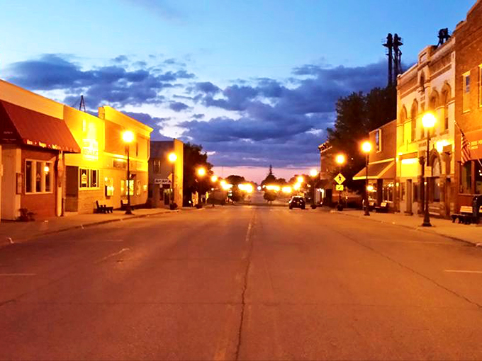 Main Street after dark: Where the streetlights twinkle like stars and the only traffic jam is at the ice cream parlor. Norman Rockwell, eat your heart out!