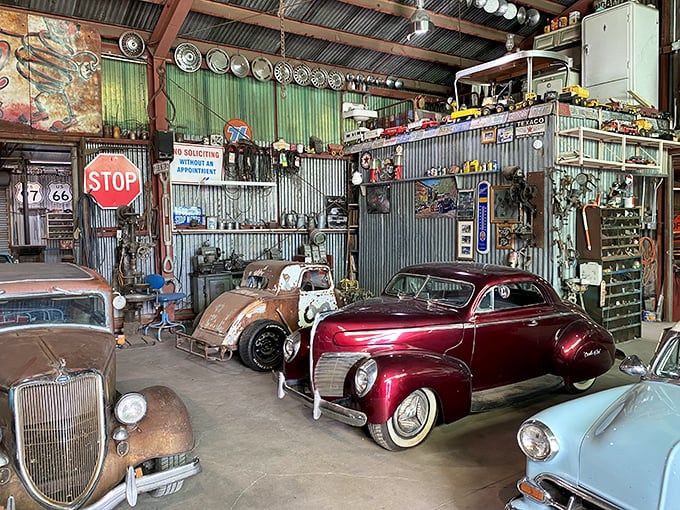 Honey, I shrunk the hot rods! Inside, a treasure trove of pint-sized classics gleams under the Arizona sun.
