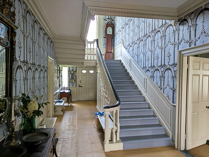 Stairway to heaven? Not quite, but this ornate hallway might make you believe you've ascended to design paradise. Mind that first step!