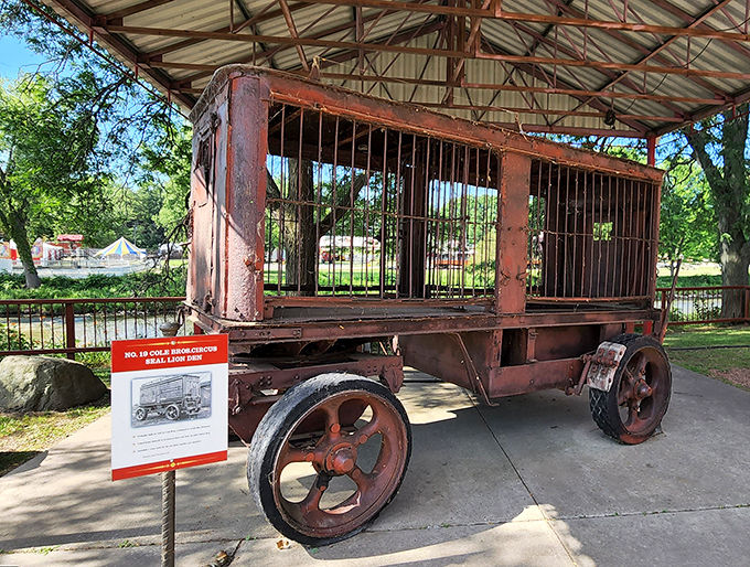 No lions or tigers here, but this vintage cage wagon tells tales of daring animal acts from circus days gone by.