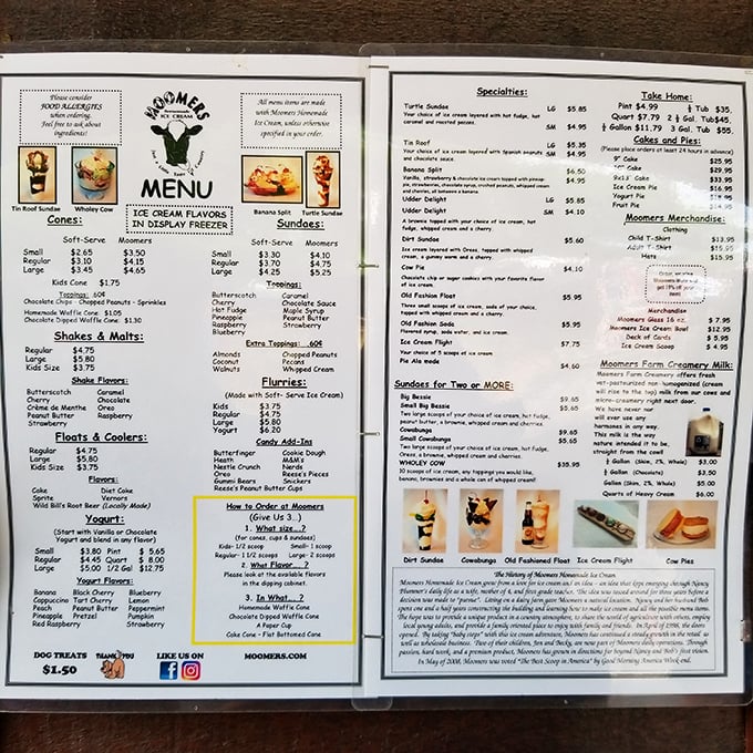 Behold, the sacred scroll of sweetness! This menu is a roadmap to frozen nirvana, with more options than a Netflix queue.