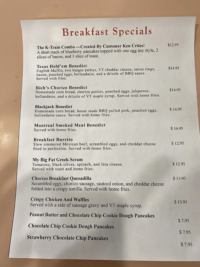 Breakfast roulette, anyone? This menu is a treasure map of morning delights, each dish a culinary adventure waiting to unfold.