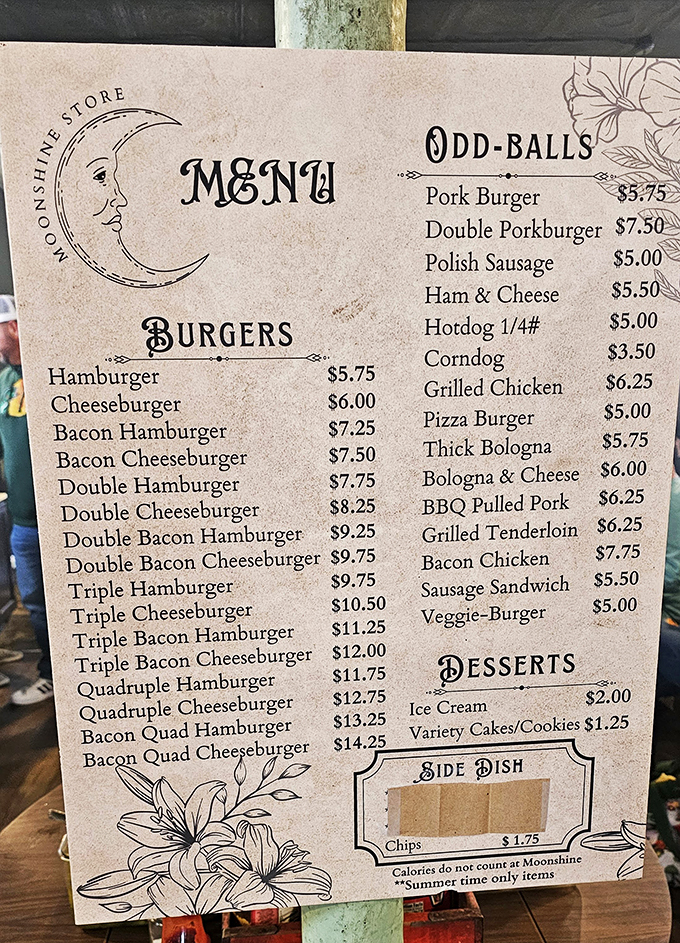 Behold, the sacred text of Moonshine! This menu's got more options than a choose-your-own-adventure book for carnivores.