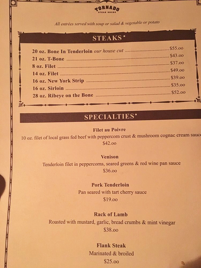 A menu that reads like a carnivore's dream journal. Decisions, decisions &ndash; it's enough to make a steak lover weep with joy.