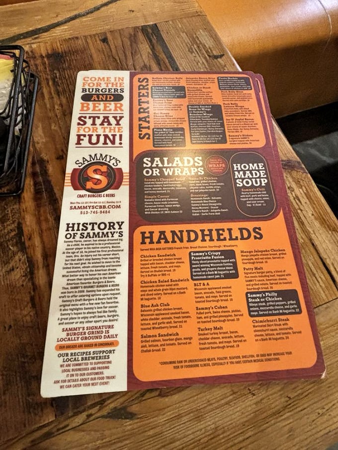 Decisions, decisions! Sammy's menu is a treasure map of culinary delights. Pro tip: Close your eyes and point – you can't go wrong here!