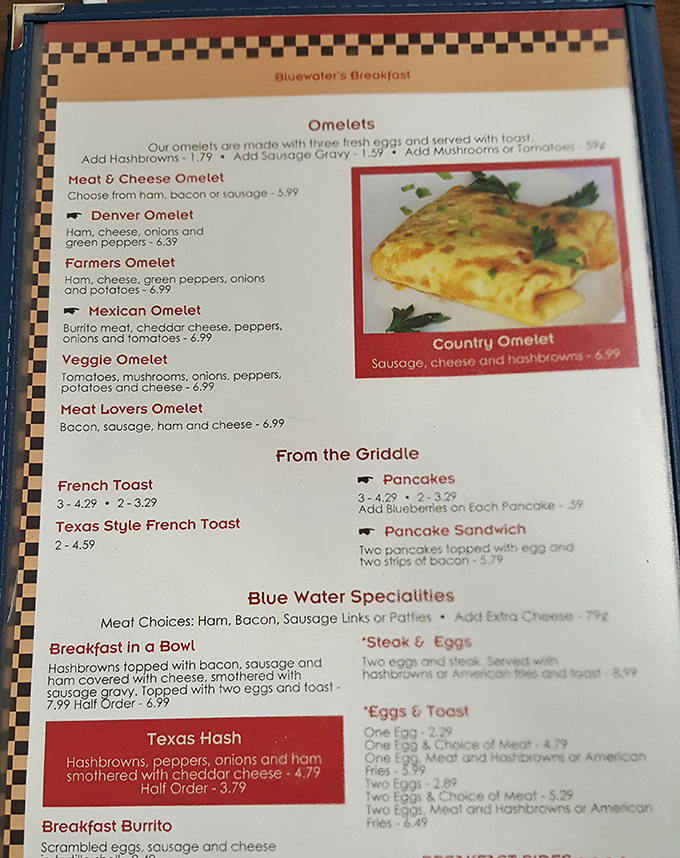 A menu that reads like a love letter to breakfast. Bluewater Cafe's offerings are a choose-your-own-adventure of morning delights.