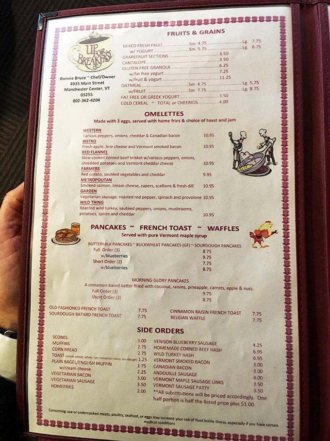 This menu isn't just a list&mdash;it's a love letter to breakfast. Prepare for some serious waffle-related decision anxiety!