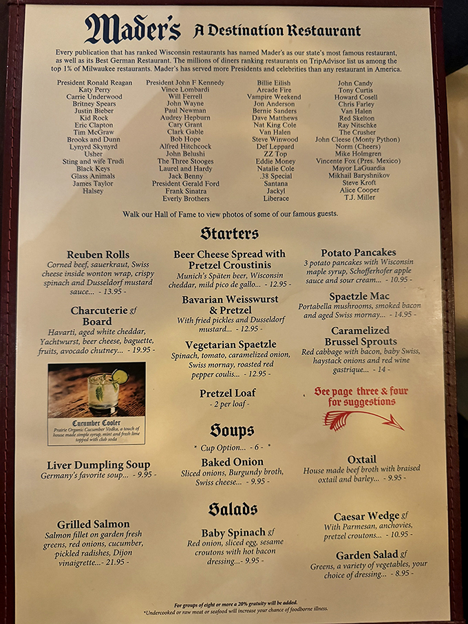 Celebrity-approved schnitzel, anyone? Mader's menu reads like a who's who of Hollywood, with dishes that have stood the test of time (and taste buds).