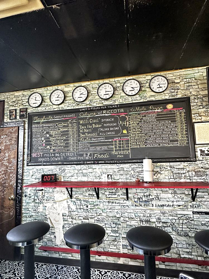 Decisions, decisions! This chalkboard menu is a treasure map of culinary delights, each option more tempting than the last. Time to channel your inner pizza explorer!