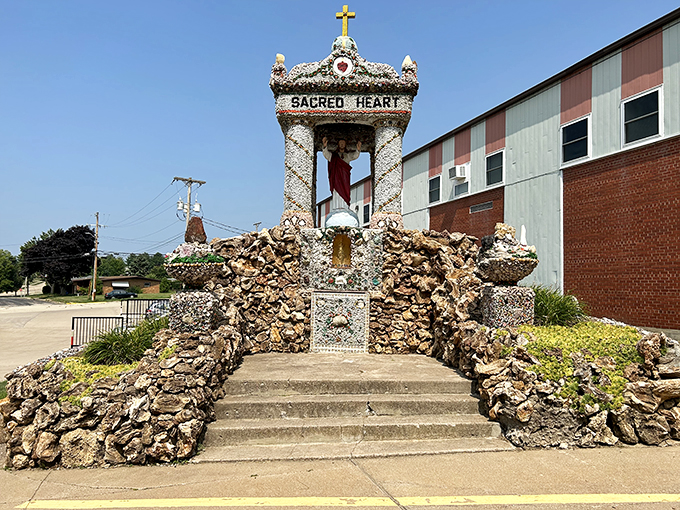 Stairway to heaven, or at least to some seriously impressive stonework. This Sacred Heart shrine is giving "rock of ages" a whole new meaning.