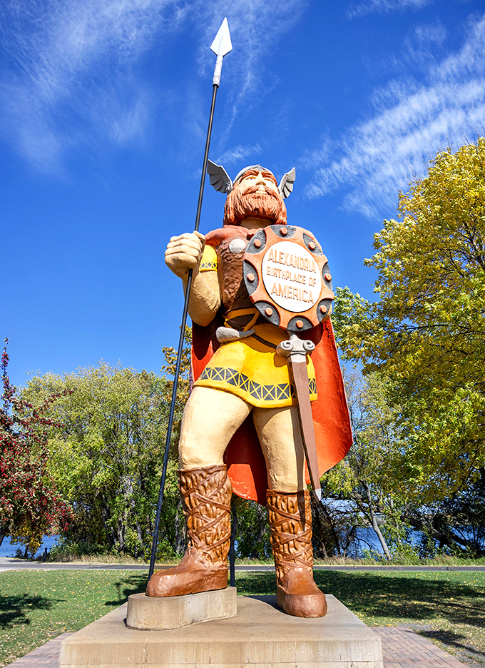 Even the Minnesota sky seems to bow before Big Ole. Those clouds look like they're trying to form a Viking longship!