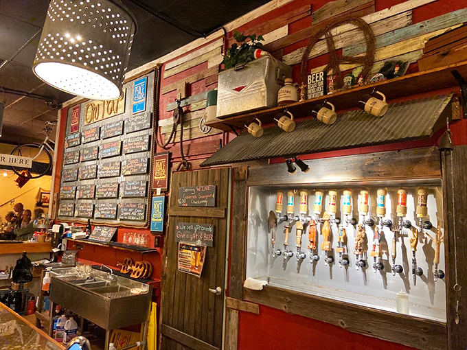 Behold, the wall of liquid happiness! These taps are ready to quench your thirst faster than you can say "Another round, please!"