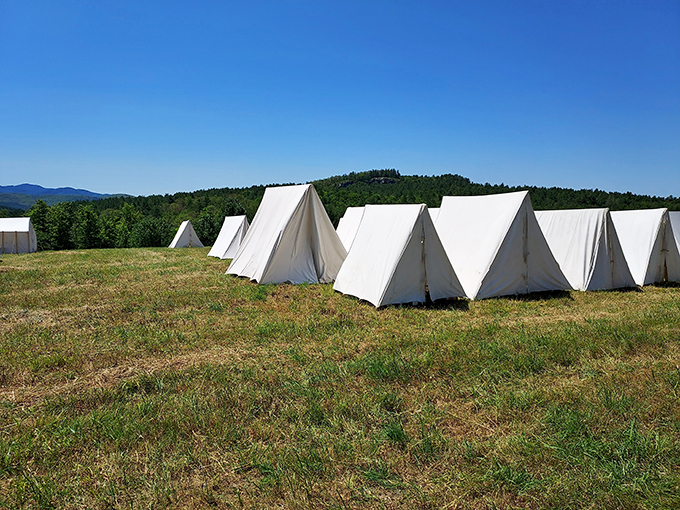 Canvas condos, 18th-century style! These tents are the original tiny houses, minus the Wi-Fi and indoor plumbing.