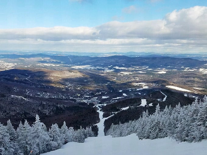 Ski runs or nature's rollercoaster? This bird's-eye view of Sugarbush's slopes will have you itching to carve some powder. It's like Mother Nature's own theme park!