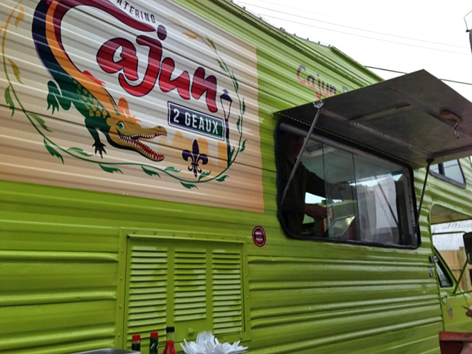 Chase this green machine for a taste of NOLA! It's like a culinary treasure hunt with a Cajun twist.