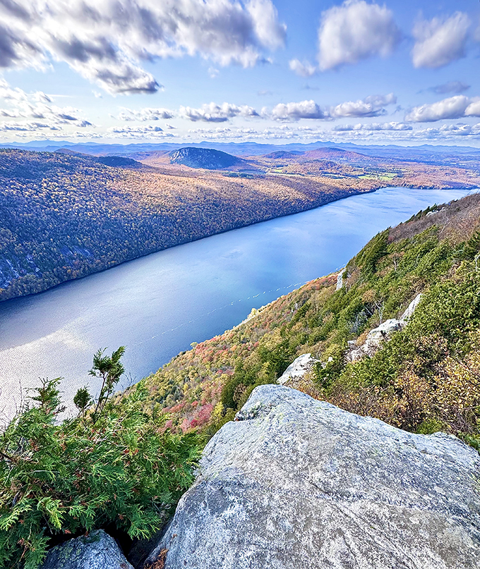 Lake Willoughby from Mount Pisgah: It's like someone spilled a giant sapphire between two mountains. Oops, my bad, but what a view!