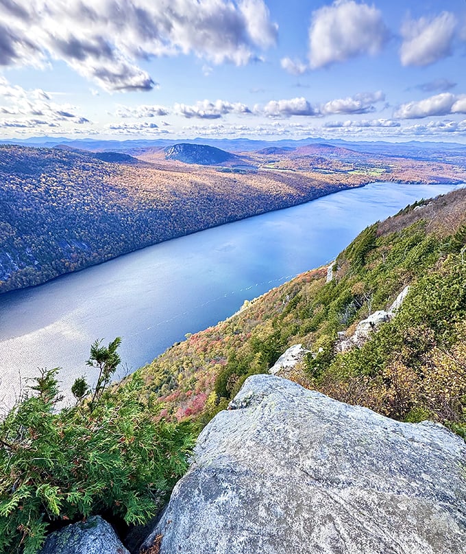 Lake Willoughby from Mount Pisgah: It's like someone spilled a giant sapphire between two mountains. Oops, my bad, but what a view!