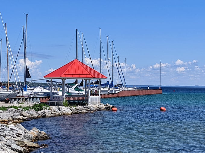 Northport: Where the lake meets the sky. This dreamy waterfront scene is like a Bob Ross painting, but with better boats.