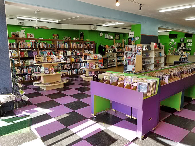 Step onto the checkered floor and into a world of wonder. It's like Alice in Comicland!