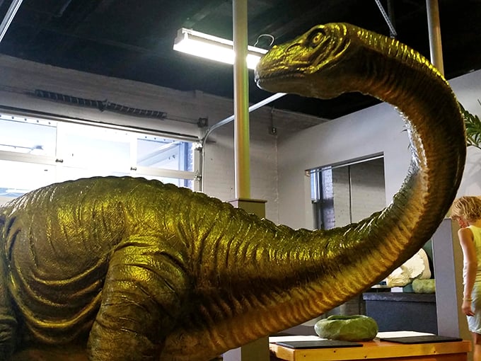 Jurassic spark your curiosity! This long-necked greeter invites you to explore a world where science and dinosaurs collide.